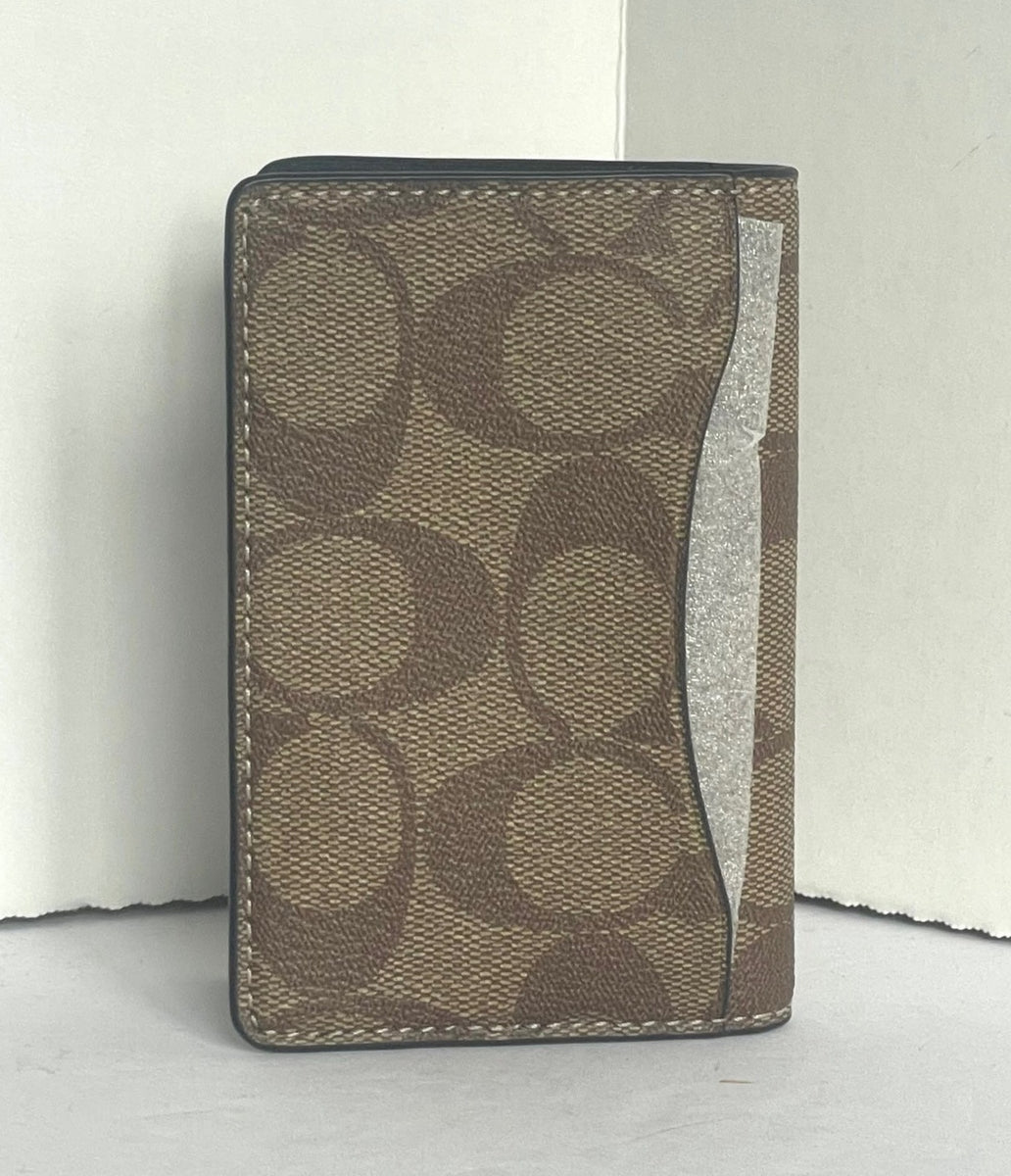 Coach Slim Bifold ID Card Case Mens Wallet Brown Signature Canvas CJ75 ...