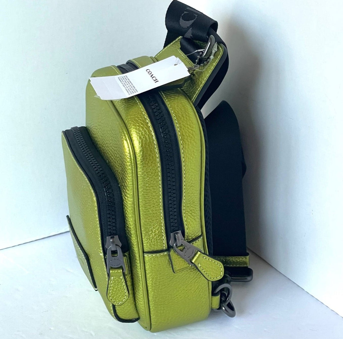 Coach Track Pack 14 Crossbody Sling Bag Metallic Leather Citrine CP141 ...