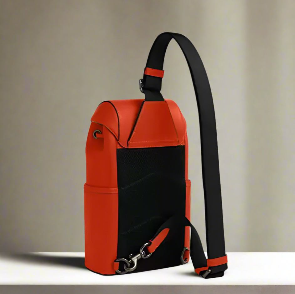 Coach Racer Pack Leather Sling Bag Backpack CU111 Gunmetal Deep Orange ...
